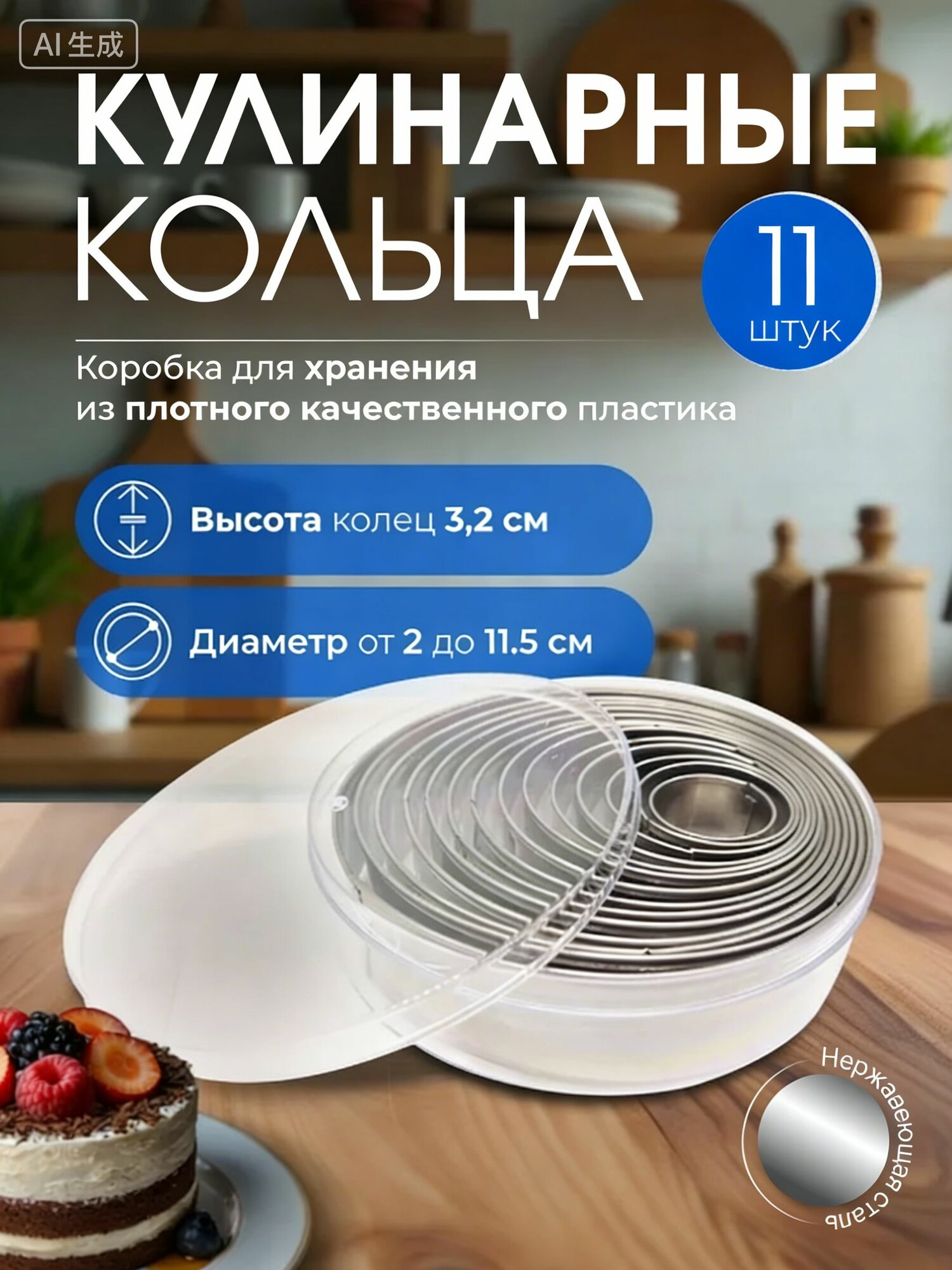 Форма для запекания и выпечки, кольцо кулинарное, для печенья, для салатов! Набор кулинарных форм 11 шт!