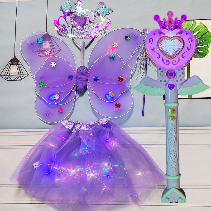 Крылья ангела-бабочки, светящийся аксессуар для спины девочки, детская волшебная палочка феи, игрушечный реквизит феи, волшебная палочка принцессы.