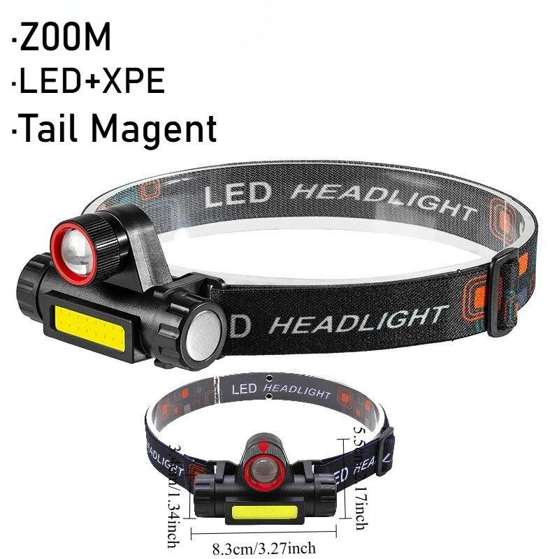 Перезаряжаемый налобный фонарь COB 5W ABS Zoom Headlamp