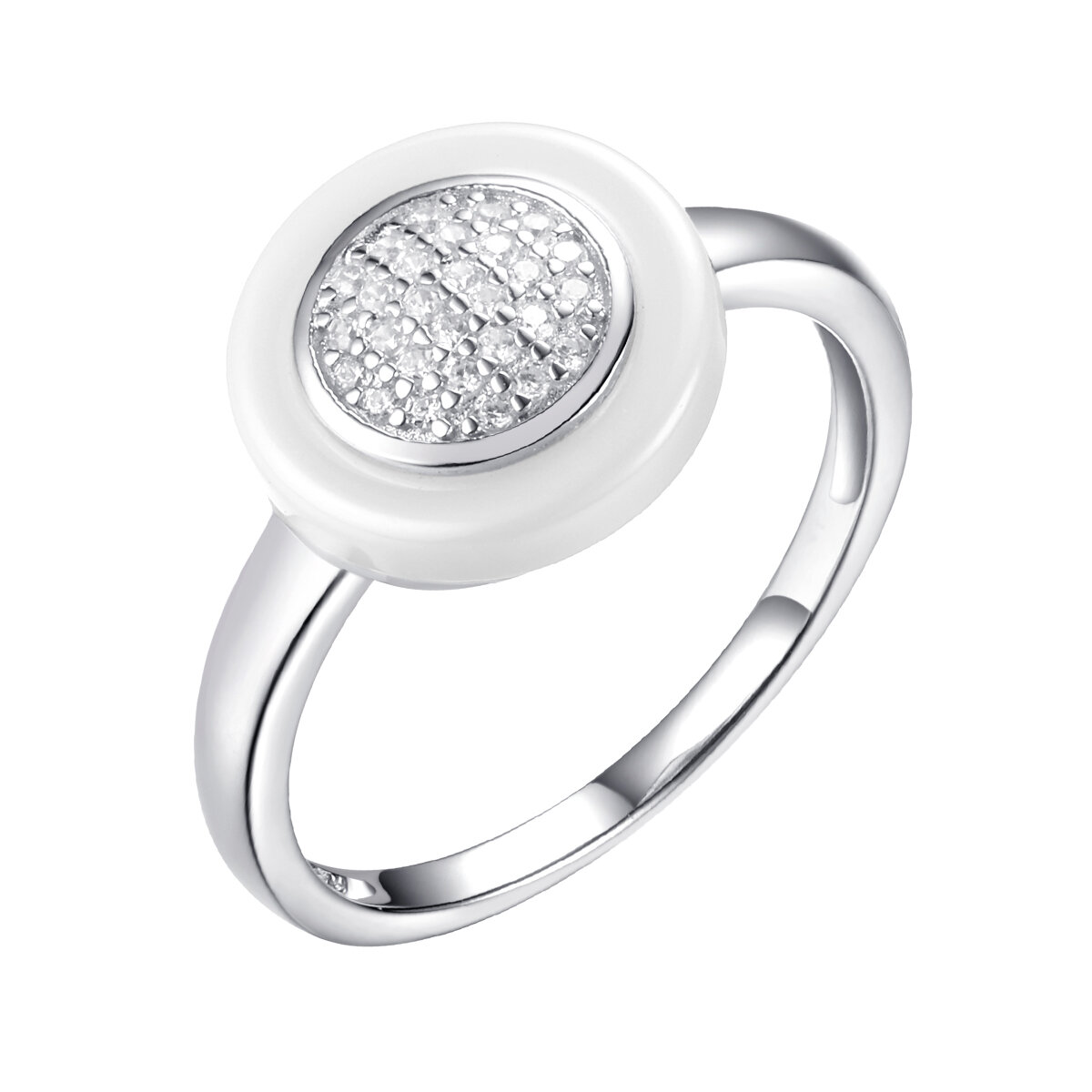 Кольцо, серебро, 925 проба, фианит, керамика