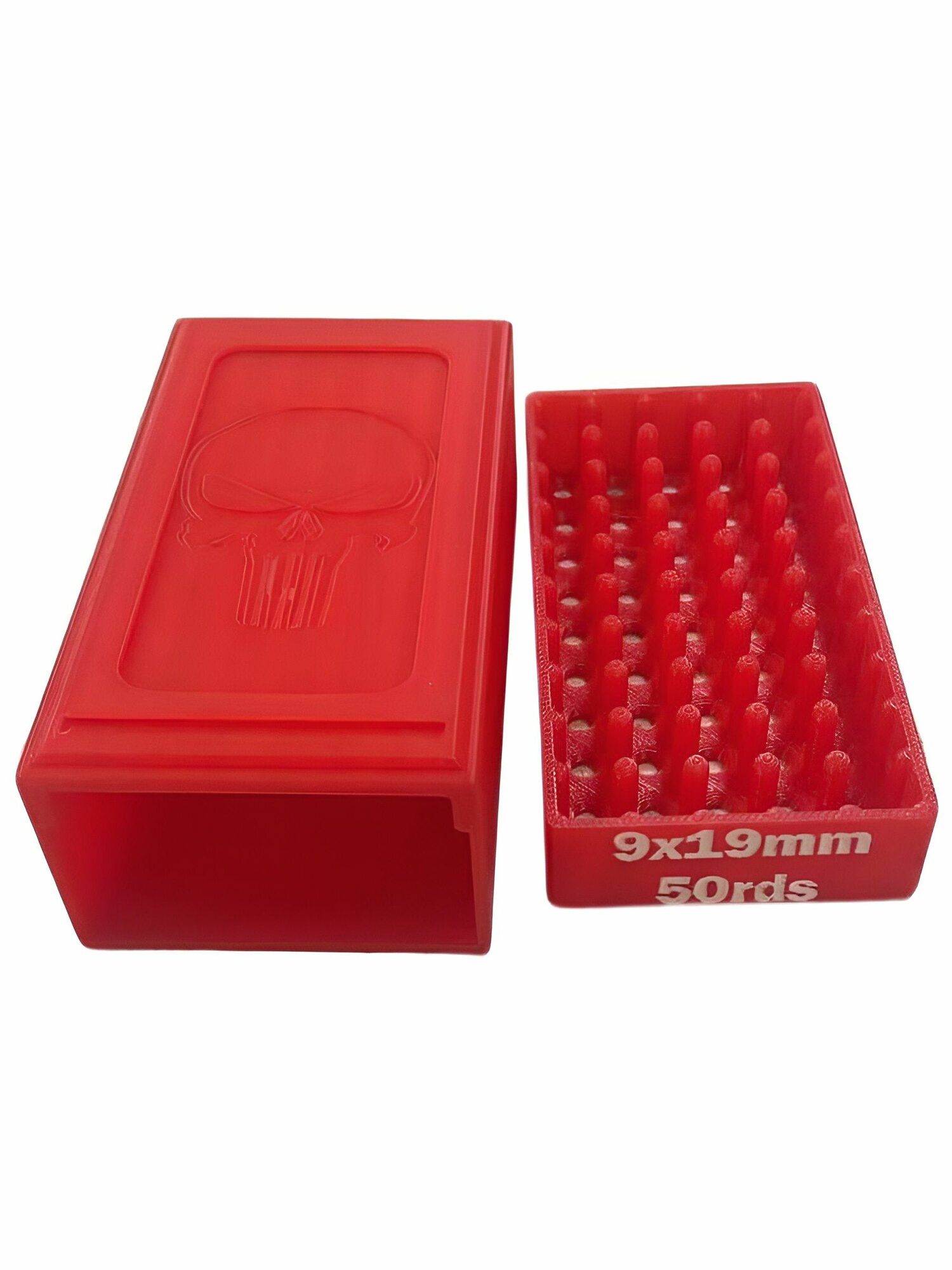 Кейс коробка для 50 патронов калибра 9х19 мм / .308 Winchester, капсюль вниз, красный