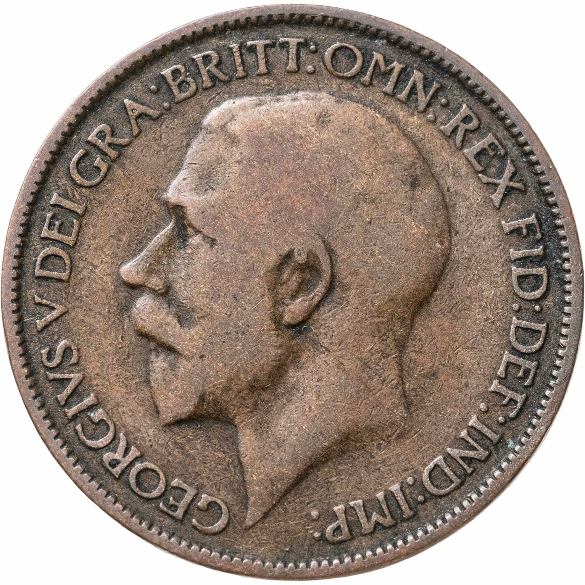 Великобритания 1/2 пенни penny 1924, Бронза, в сохранности F-VF