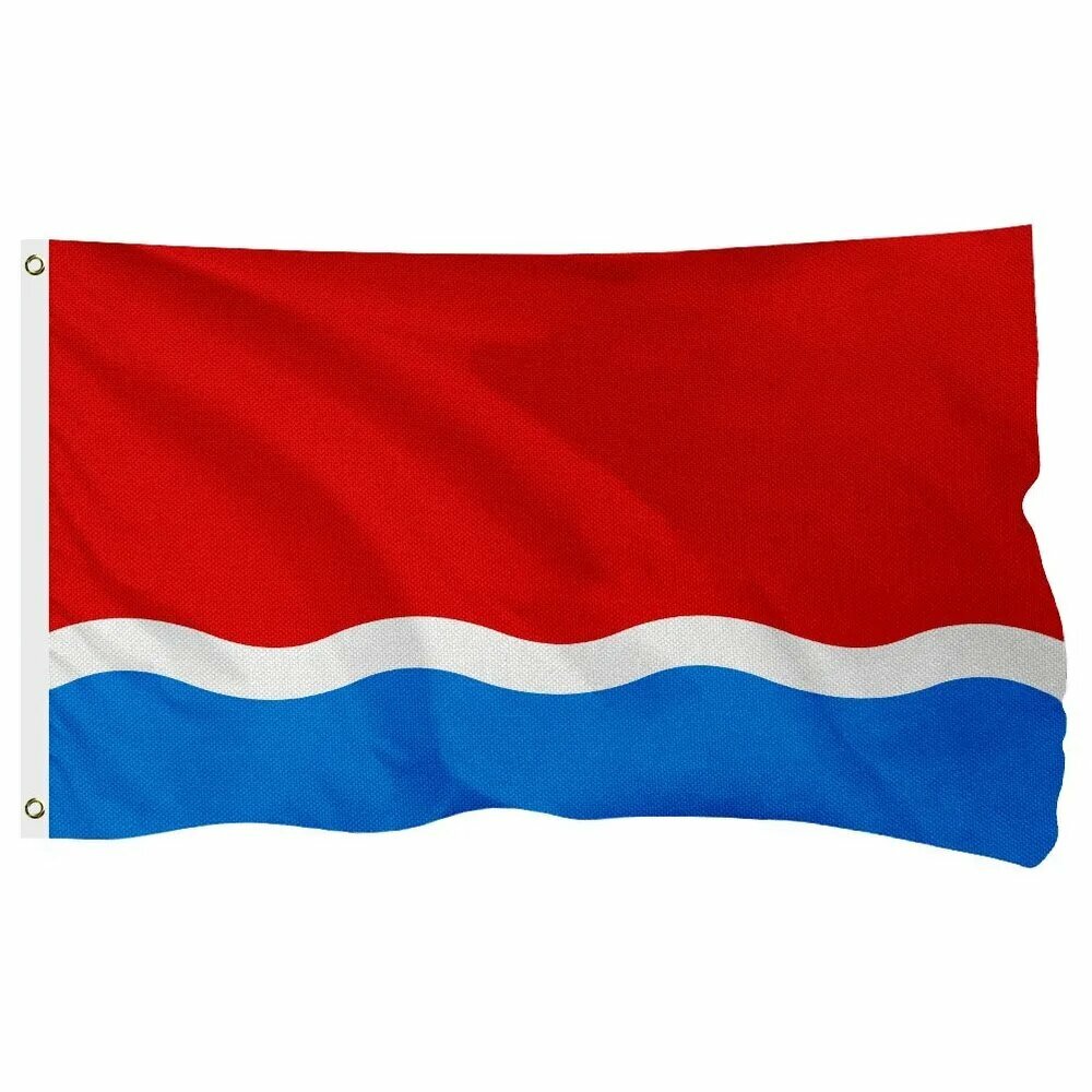 Флаг Амурской области, плотная полиэстеровая ткань 400D, двусторонняя печать, четырёхкратная прошивка по краю, стойкий к выцветанию, с двумя латунными люверсами, подходит для дома и улицы.