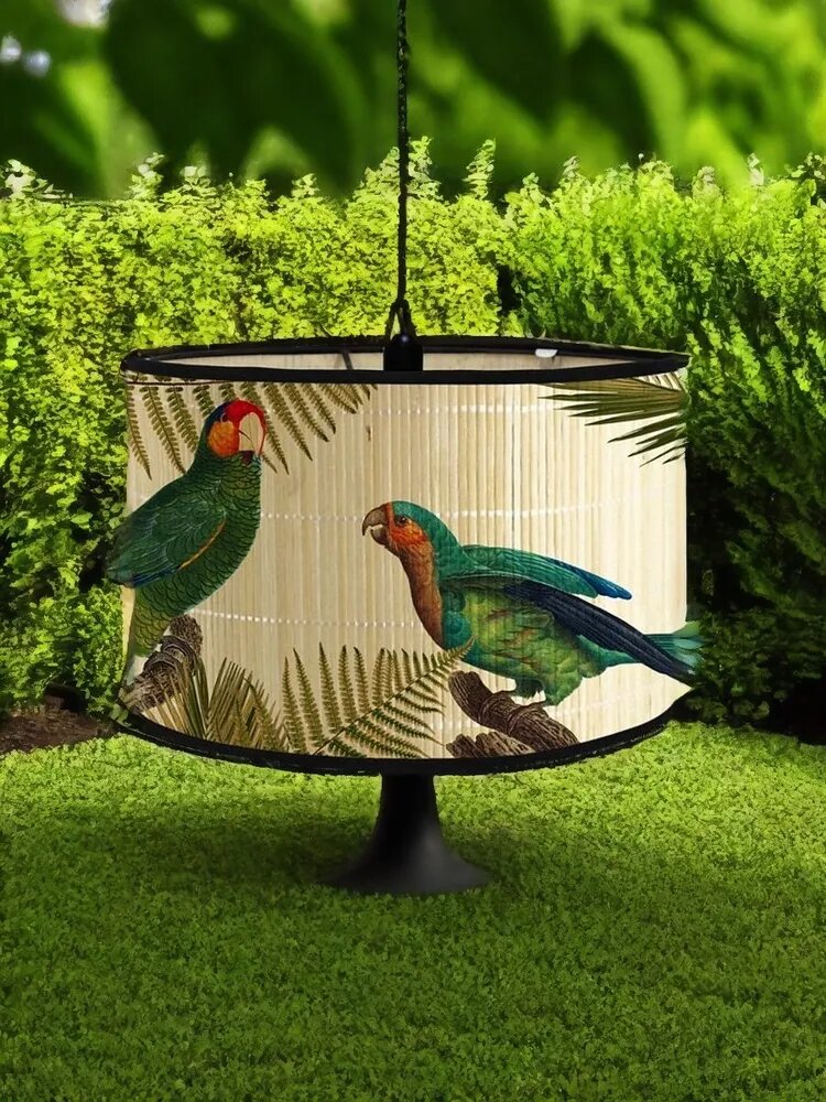 Бамбуковый абажур в ретро-стиле с рисунком попугаев, 9 цветов на выбор. Диаметр как на фото