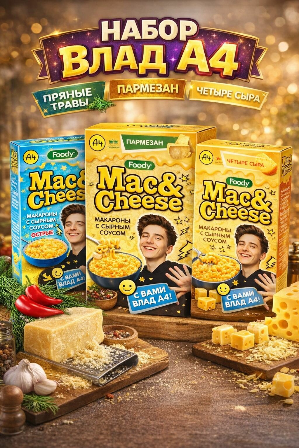 Набор 3 вкуса макарон Влад А4 Mac&Cheese по 143 гр