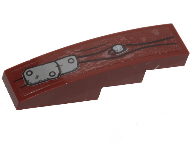 Slope, Curved 4 x 1 with Wood Grain, Metal Plates and Silver Nails Pattern (Sticker) - Set 70419, 61678pb115 Reddish Brown U