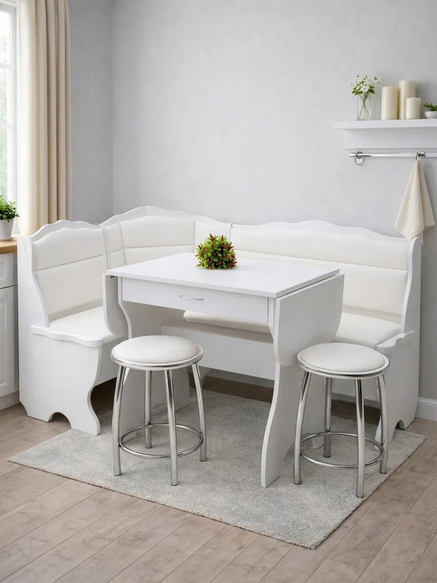 Кухонный уголок Ривьера+Стол-уши Белый