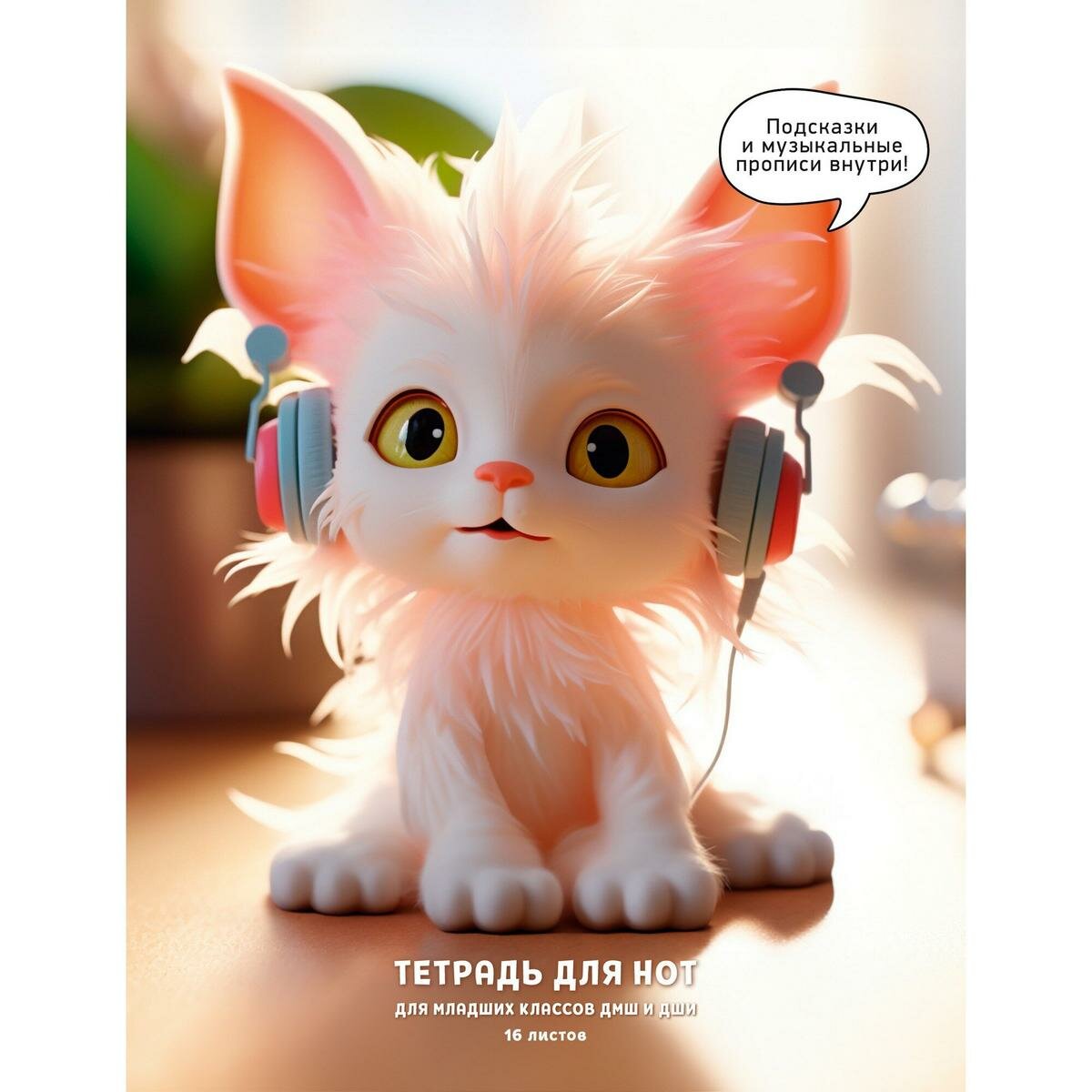 Тетрадь для нот А5 "Ушастик", 16 листов, плотный картон, с музыкальными подсказками для младших классов, Эксмо