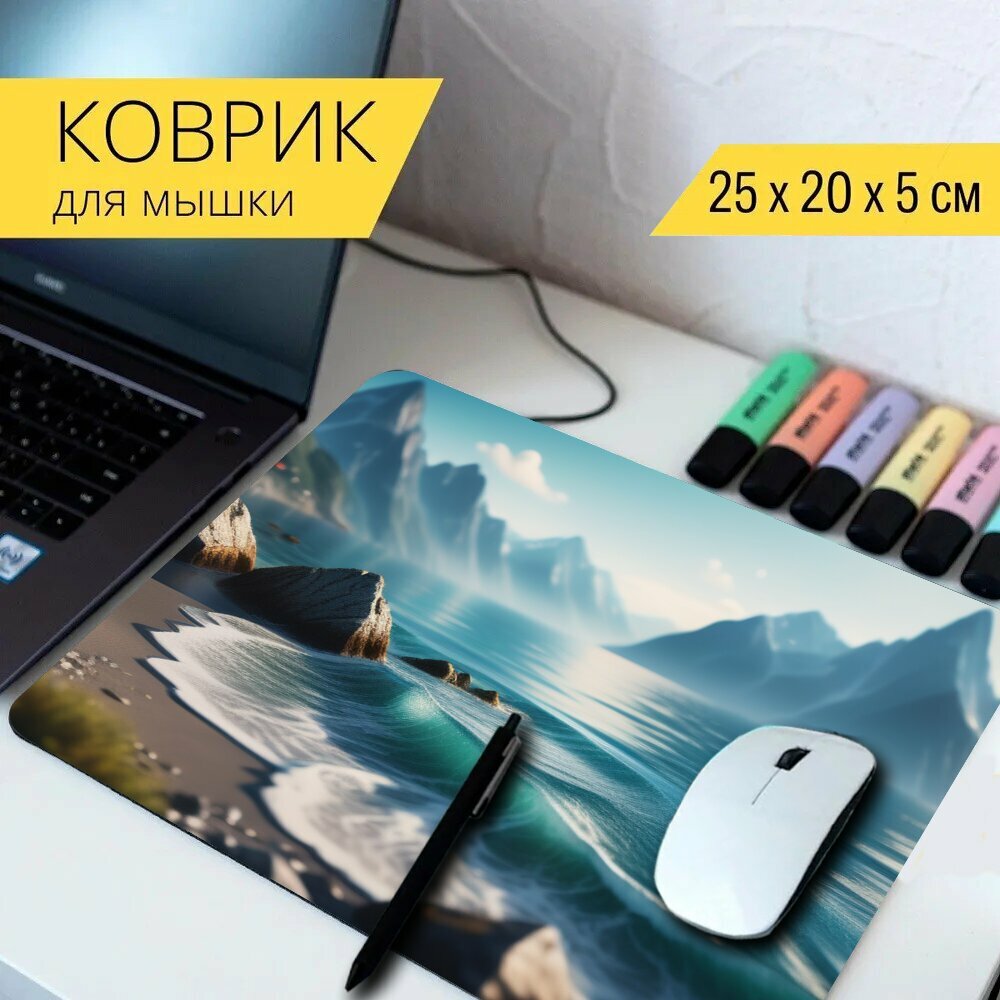 Коврик для мыши с принтом "Пейзаж с морем горами" 25x20см.