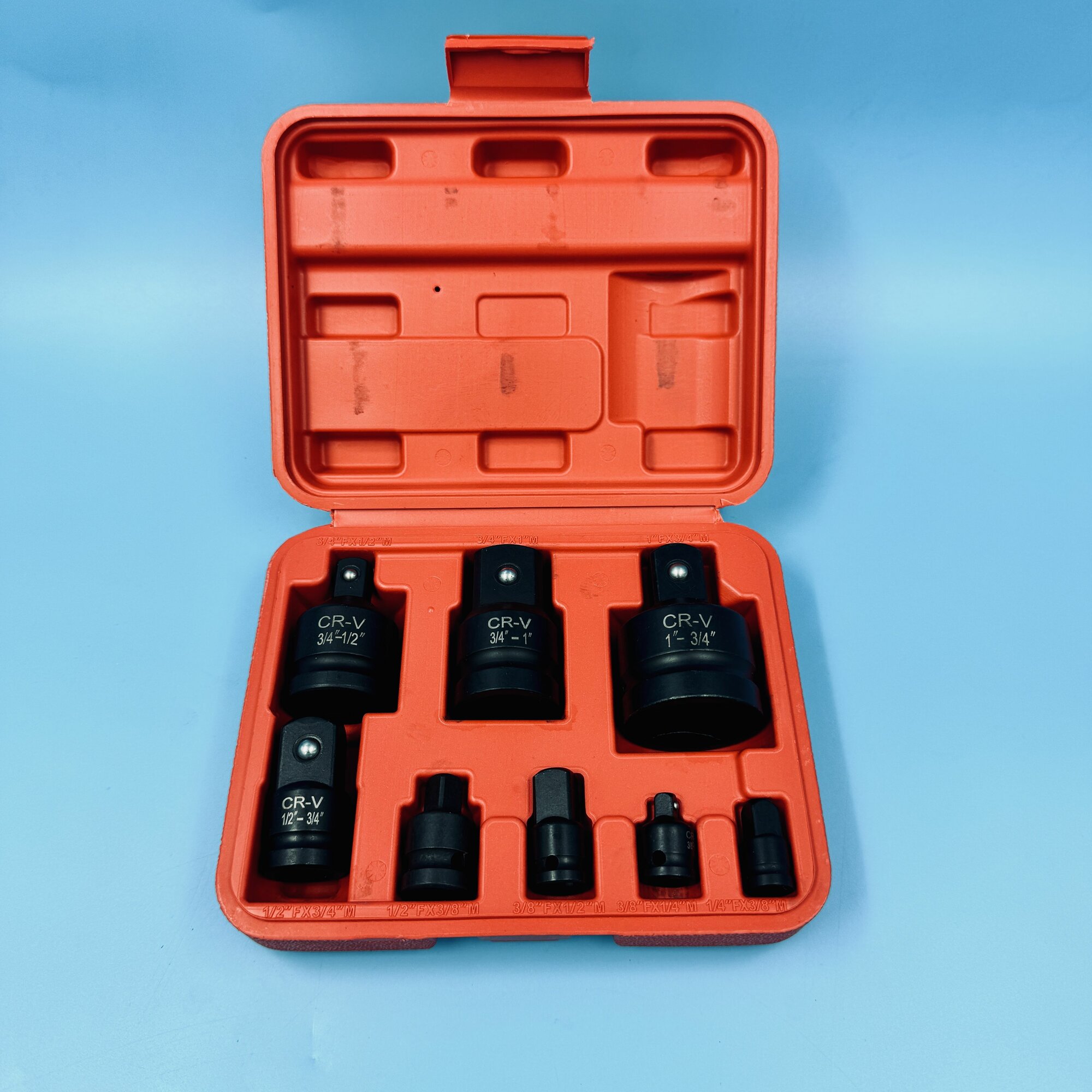 Набор ударных переходников 8 шт — адаптеры 1/4", 3/8", 1/2", 3/4" для гайковерта и трещотки в кейсе