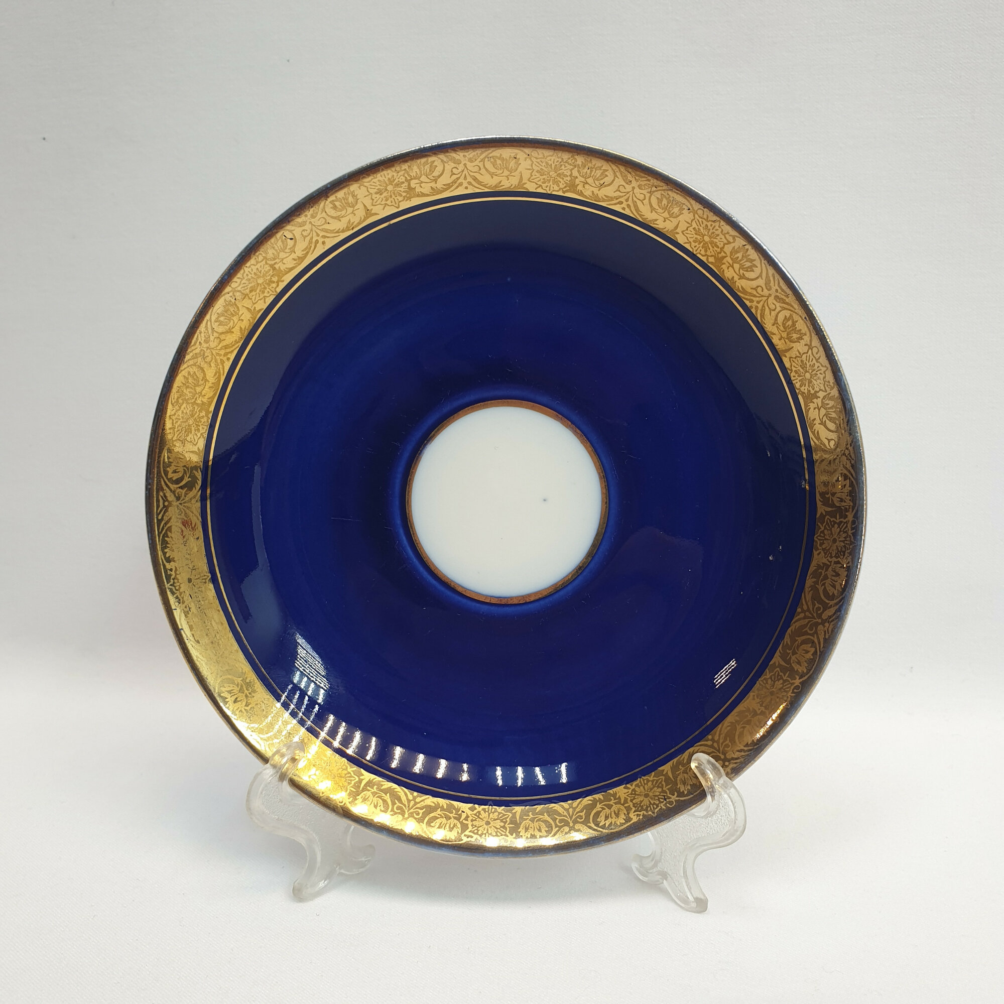 Винтажное блюдце кобальт ЛФЗ, фарфор 15 см, СССР