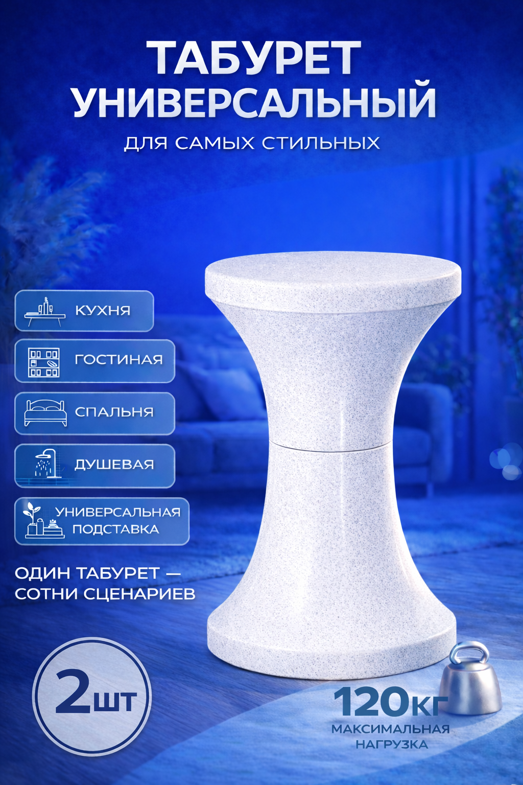 Комплект табуретов DOMSIDE 2 шт. / Табурет складной пластиковый