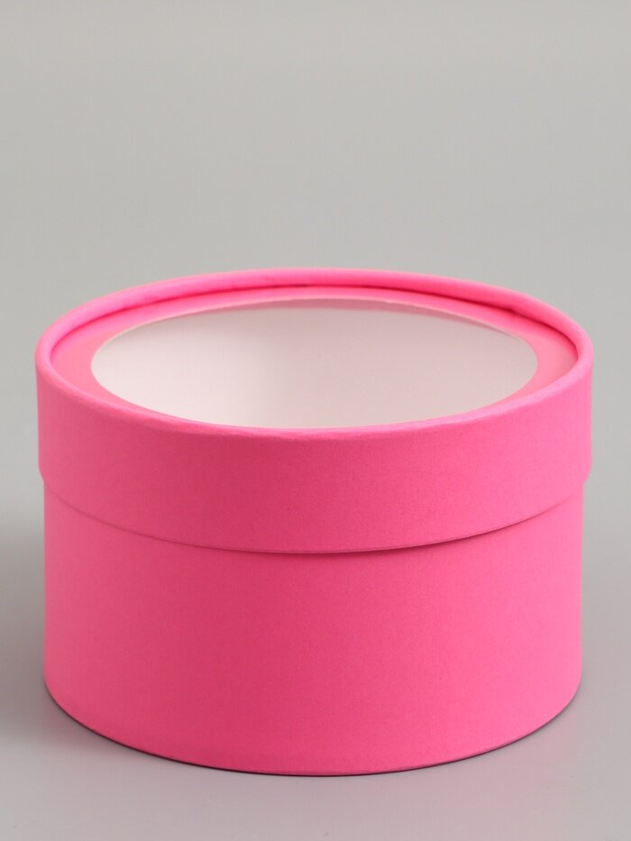 Подарочная коробка круглая, сливовая, завальцованная с окном, 16×11 см