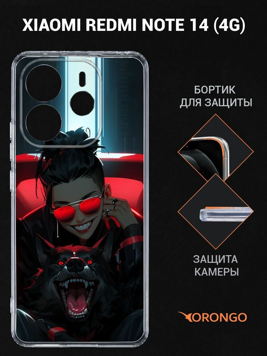 Чехол на Xiaomi Redmi Note 14 4G прозрачный с рисунком, с защитой камеры, с принтом девушка ПЁС / Ксиоми Редми Нот 14