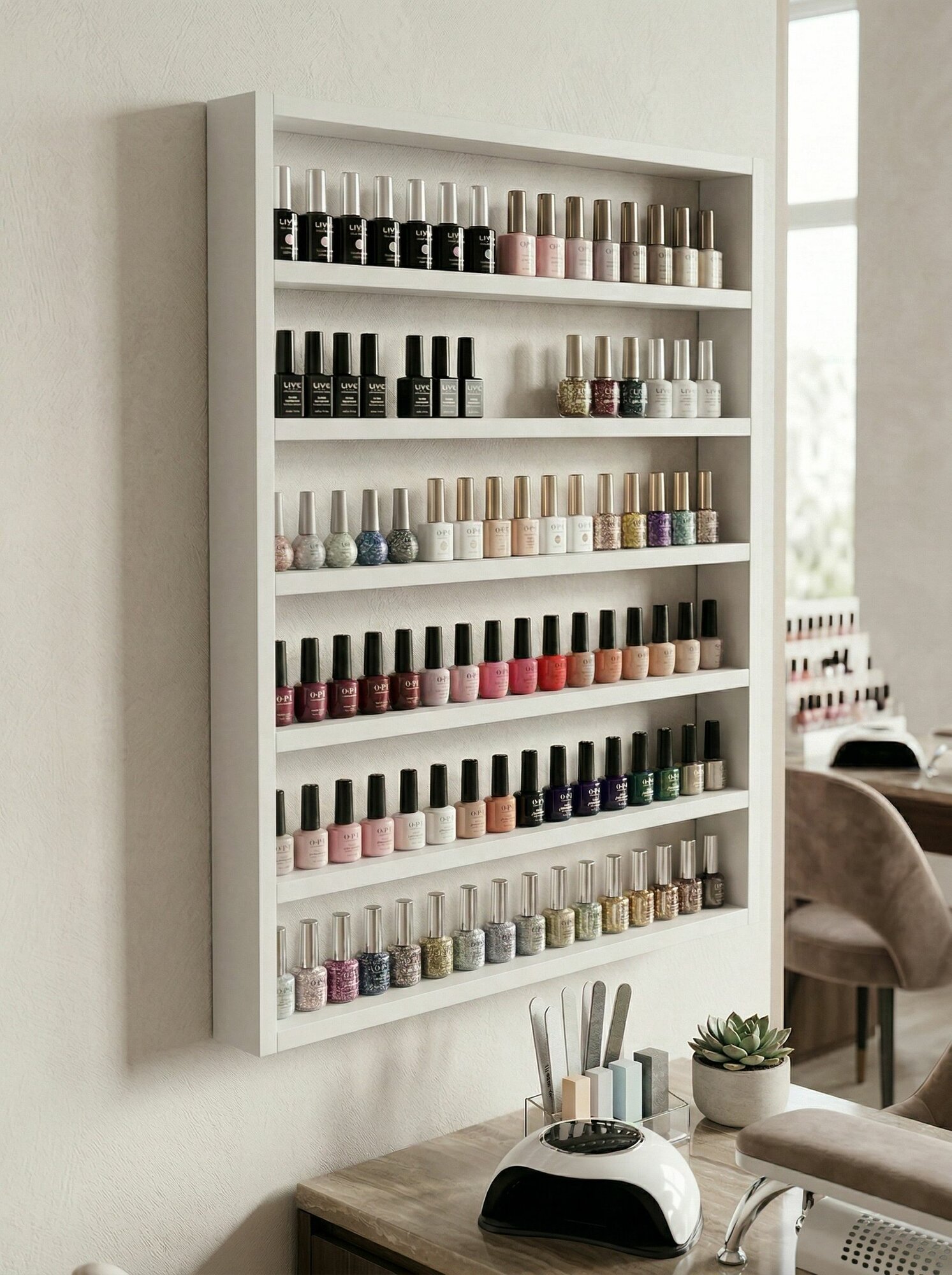 Полка для гель-лаков для ногтей подвесная с петлями, белый 50 см.