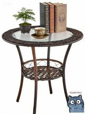 Садовый столик из закаленного стекла с имитацией ротанга, круглый 60×60×60 см для сада, балкона и гостиной