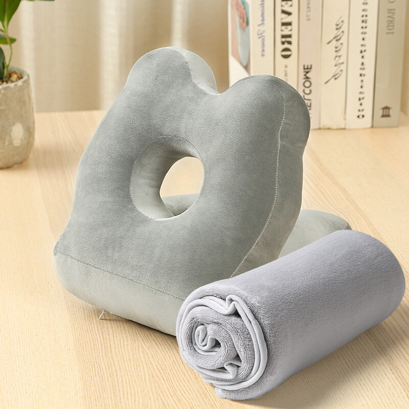 Office Nap Artifact Double-sided Nap Pillow Nap Pillow Sleeping Pillow Student Pillow Summer Sleeping Pillow(light gray blanket: 80x100cm)
