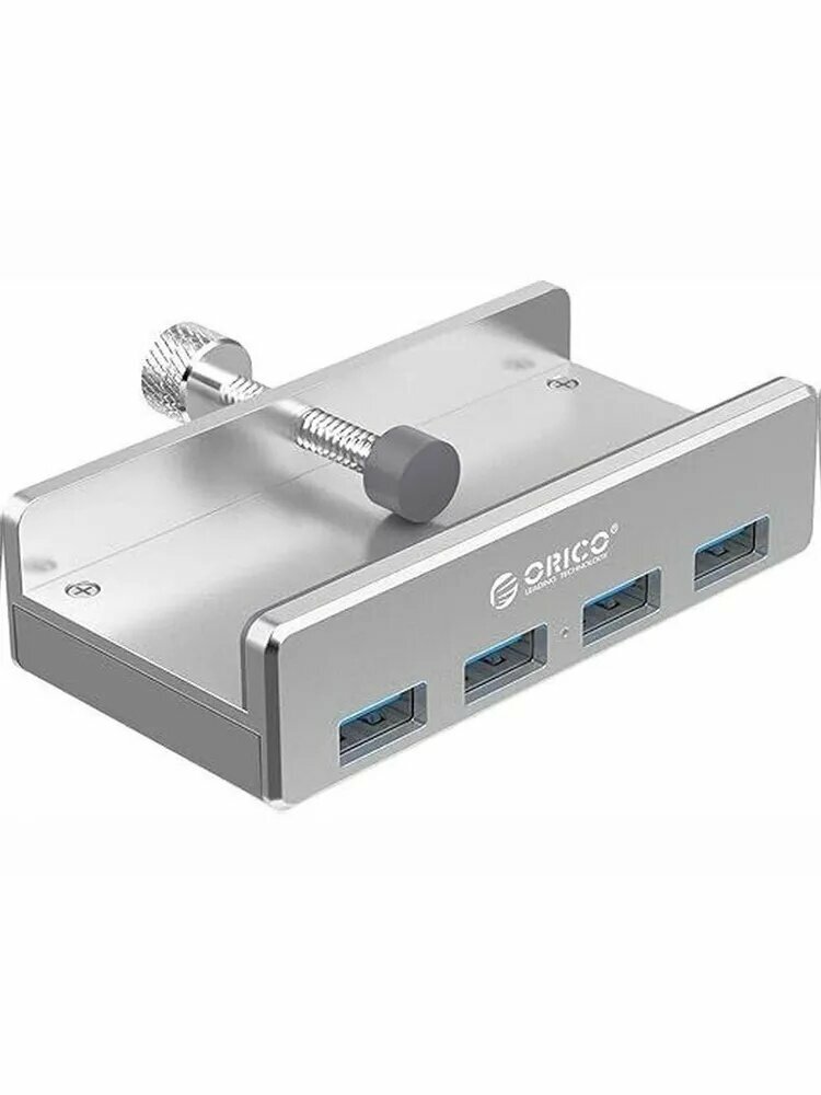 USB-хаб GGM 4 порта USB 3.0 алюминиевый разветвитель с зажимом (клипсой) для монитора и ноутбука, серебристый