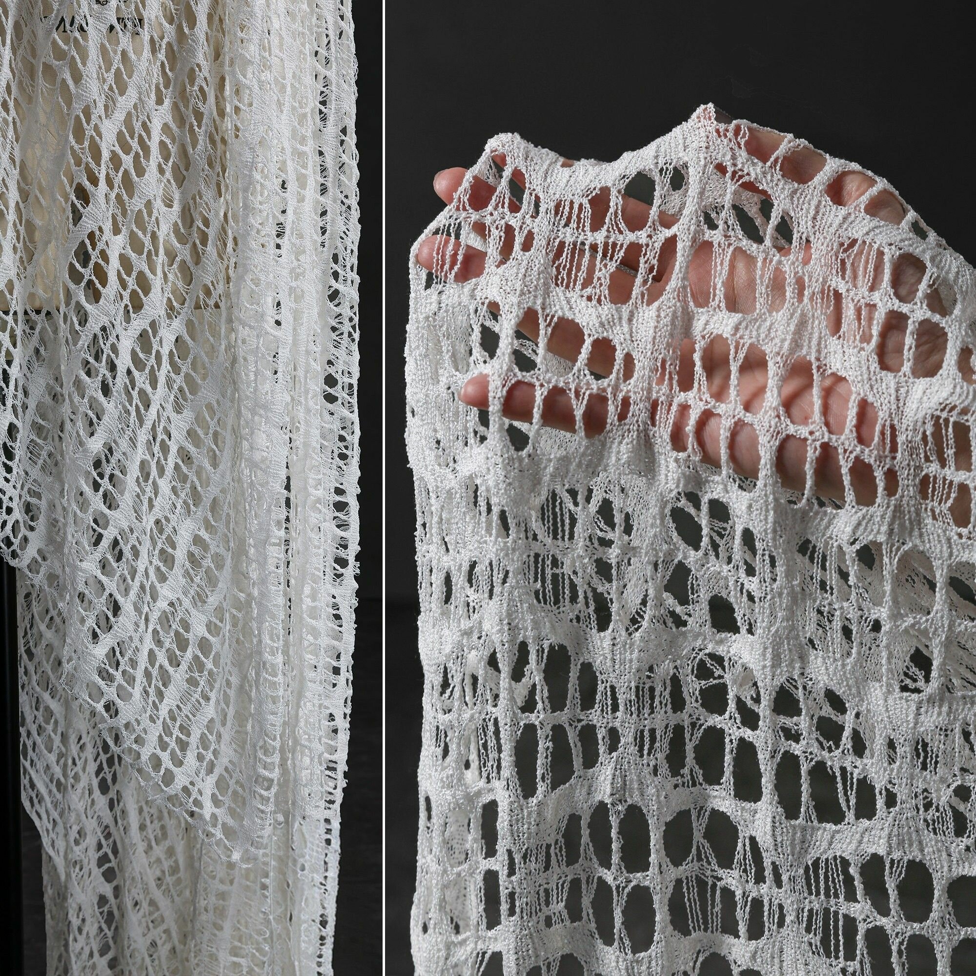 Белая рваная ажурная ткань с креативными дырками трикотажное сетчатое полотно, винтажный стиль поношенный трикотаж, ширина 190 см, для юбок топов штор домашнего декора, креативный пошив на заказ