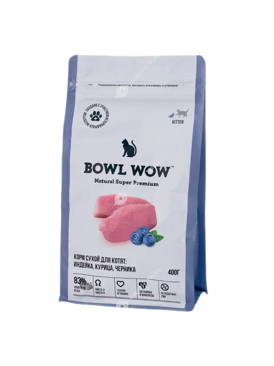 BOWL WOW для котят (курица, черника), 0,4 кг