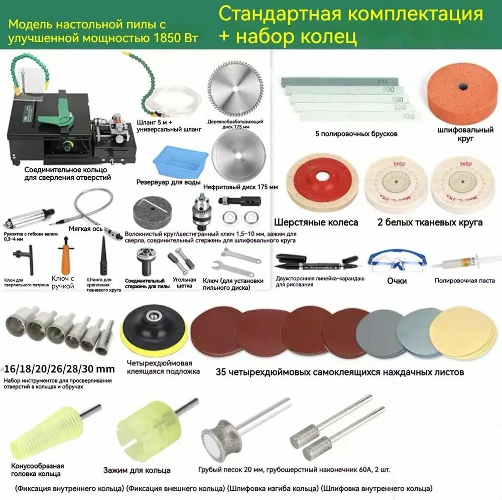 Мини-электрический шлифовально-полировальный станок 1950 Вт, 800-12000 об/мин, с регулировкой скорости и водяным охлаждением