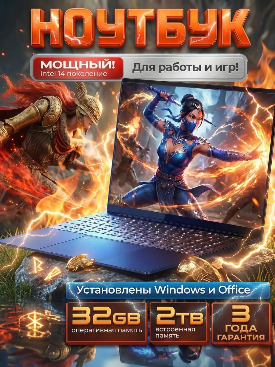 Ноутбук Intel H-Series, RAM 32GB, SSD 2048GB, 2026 + Windows, Office