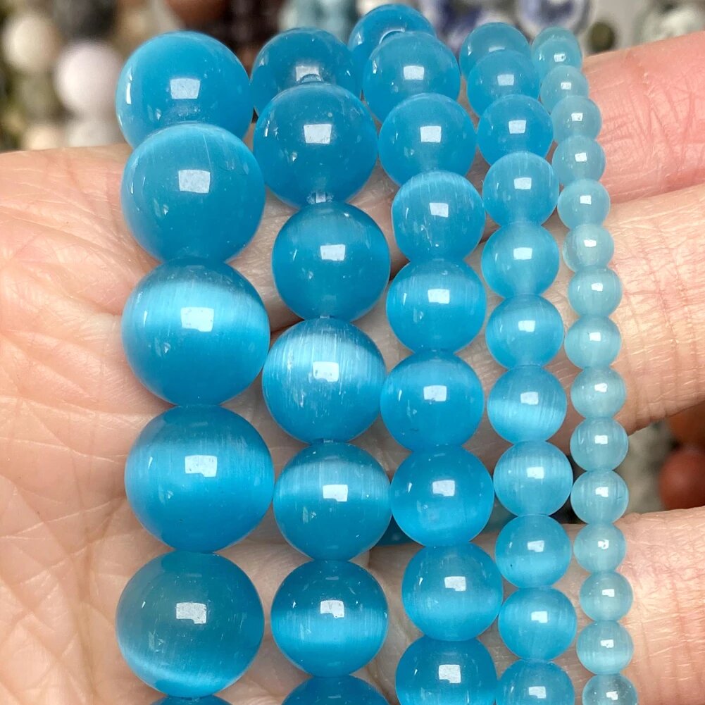 Бусины "Кошачий глаз", Lake Blue, 4 мм