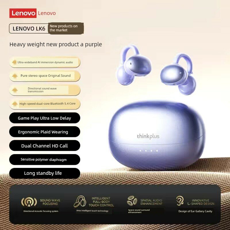 Lenovo LK6 Открытые Bluetooth наушники для спорта и бега, костная проводимость, беспроводные, не в ушах, удобная