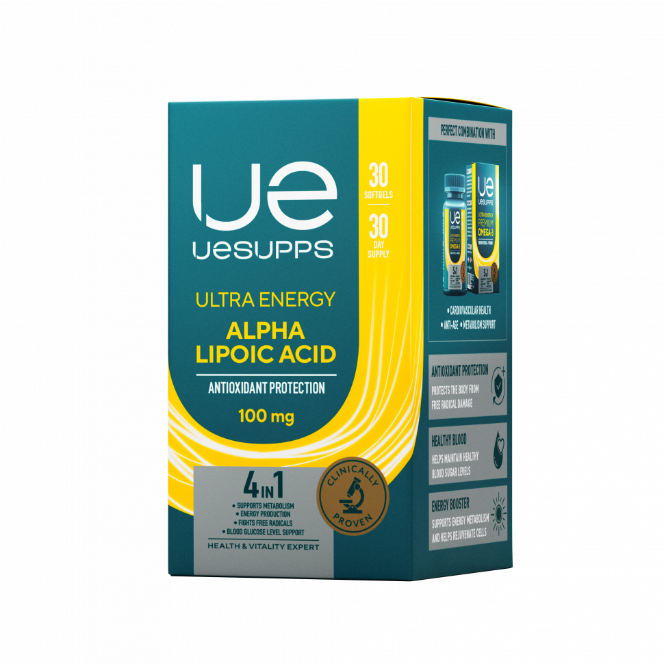 UeSupps Ultra Energy ALA 30 софтгель. Утилизация глюкозы и антиоксидантная защита. Произведено в Дубае