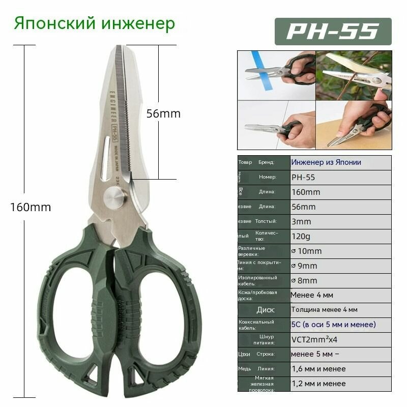Японский инженер с зубчатыми противоскользящими ножницами PH - 55