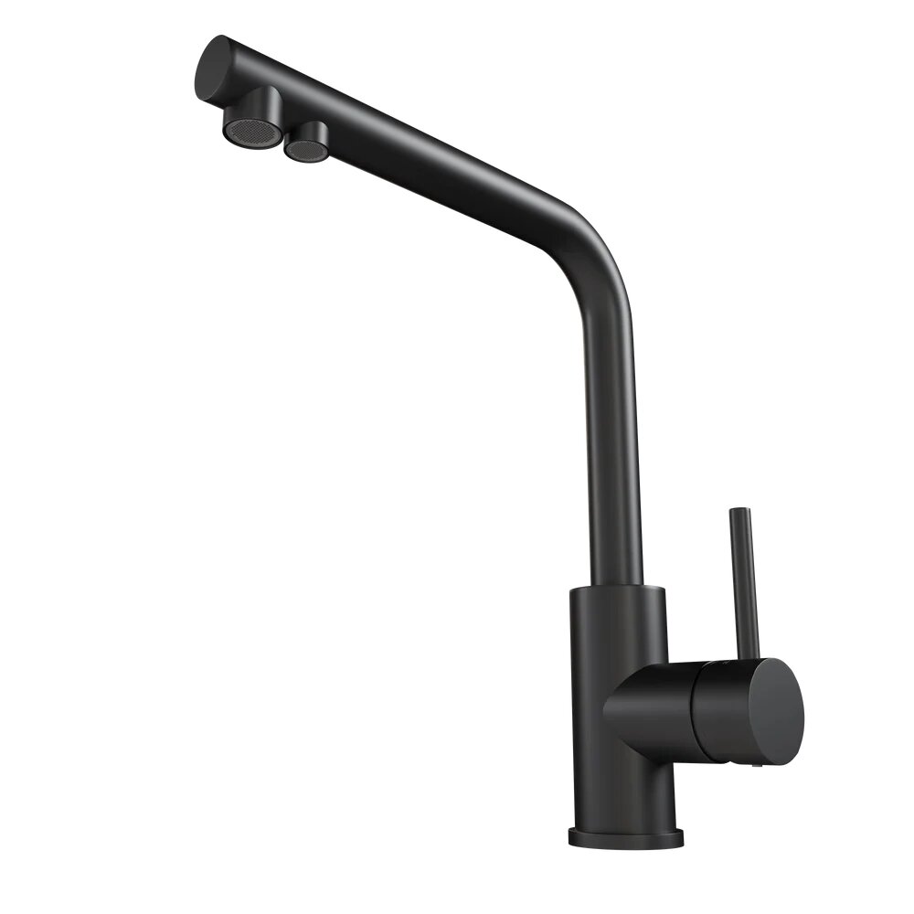 Смеситель для кухни Emar Steel ЕСВ 7015 Black с краном для питьевой воды, с поворотным изливом, черный, матовый, однорычажный, латунный, с керамическим картриджем