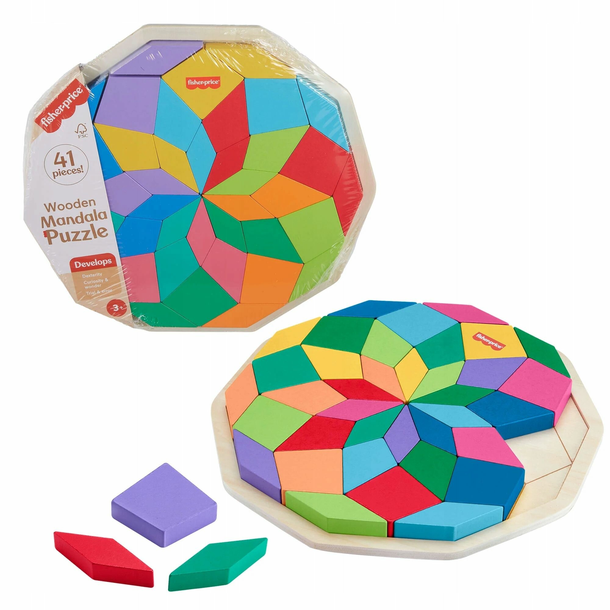 Развивающая игрушка Fisher-Price - Деревянная головоломка "Пазл из геометрических фигур" - 41 эл, от 3+ лет. - Фишер Прайс HXT94