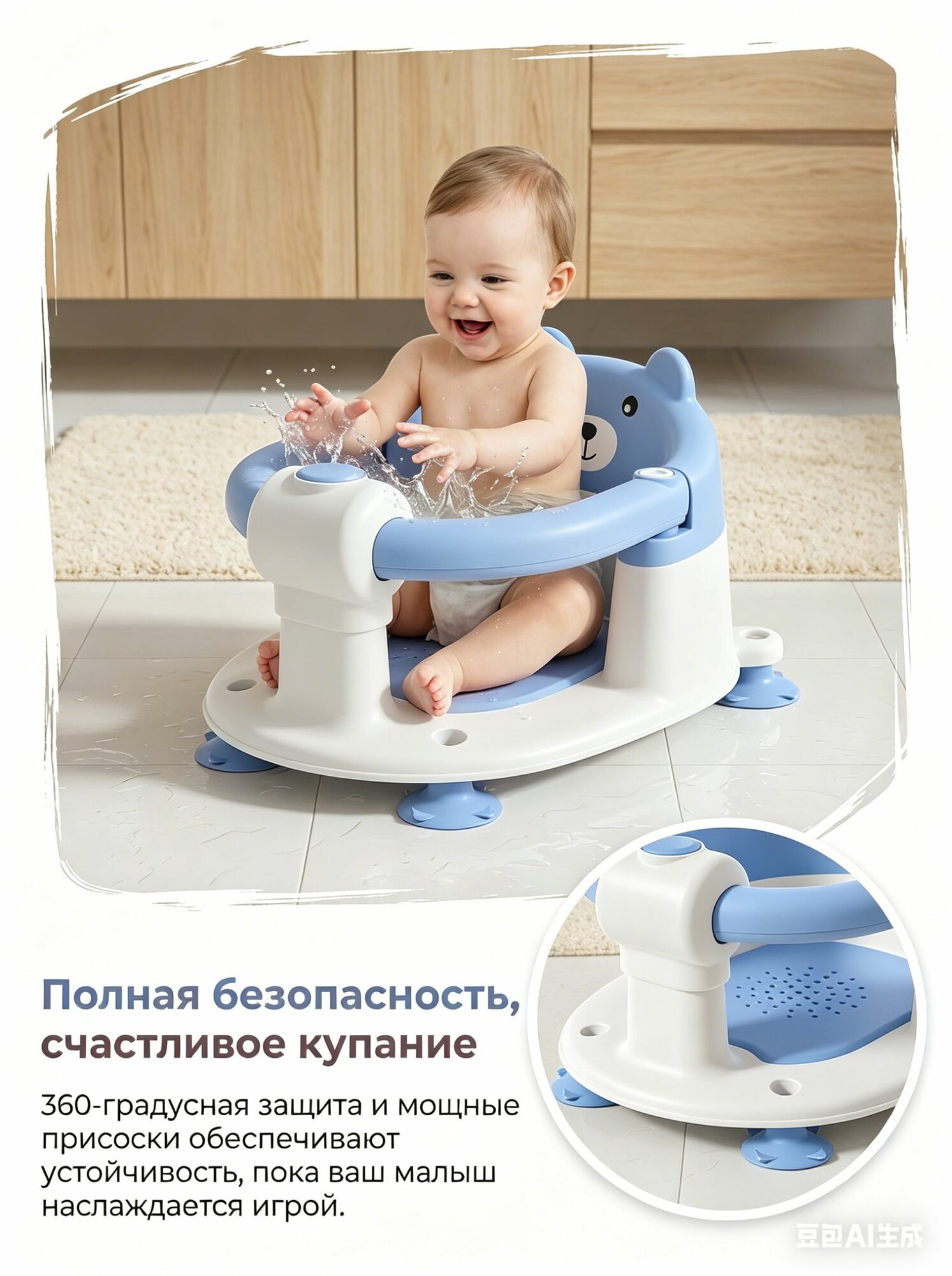 Стульчик для купания детский, сиденье стул малышу для ванной пластиковый на присосках стульчик для купания, доступно 4 цвета