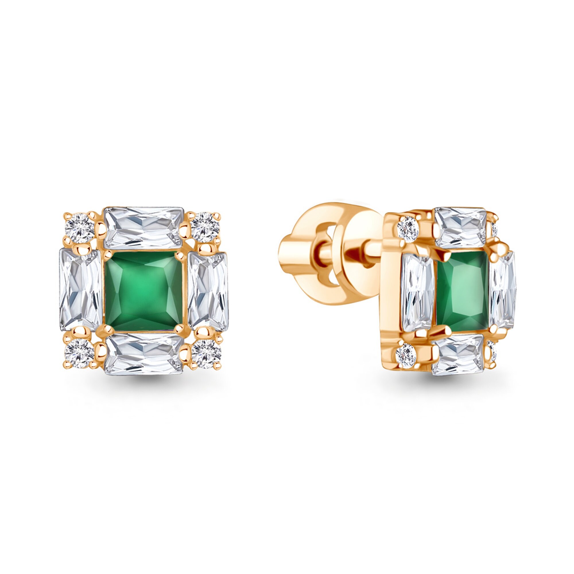 Серьги Diamant online, серебро, 925 проба, золочение, агат, фианит