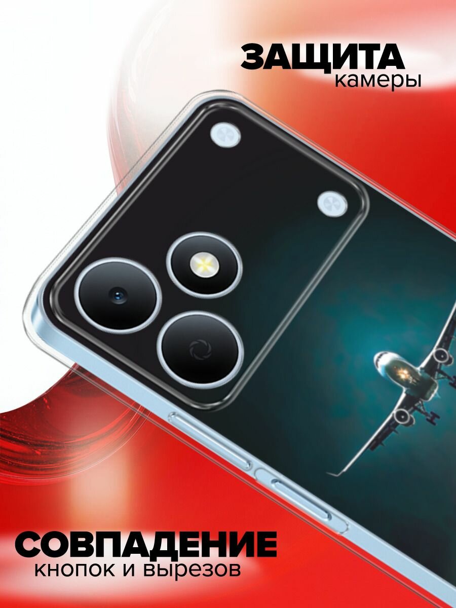 Чехол на Realme Note 80 / Реалми Нот 80 с принтом Взлет самолета ночью — фото 1