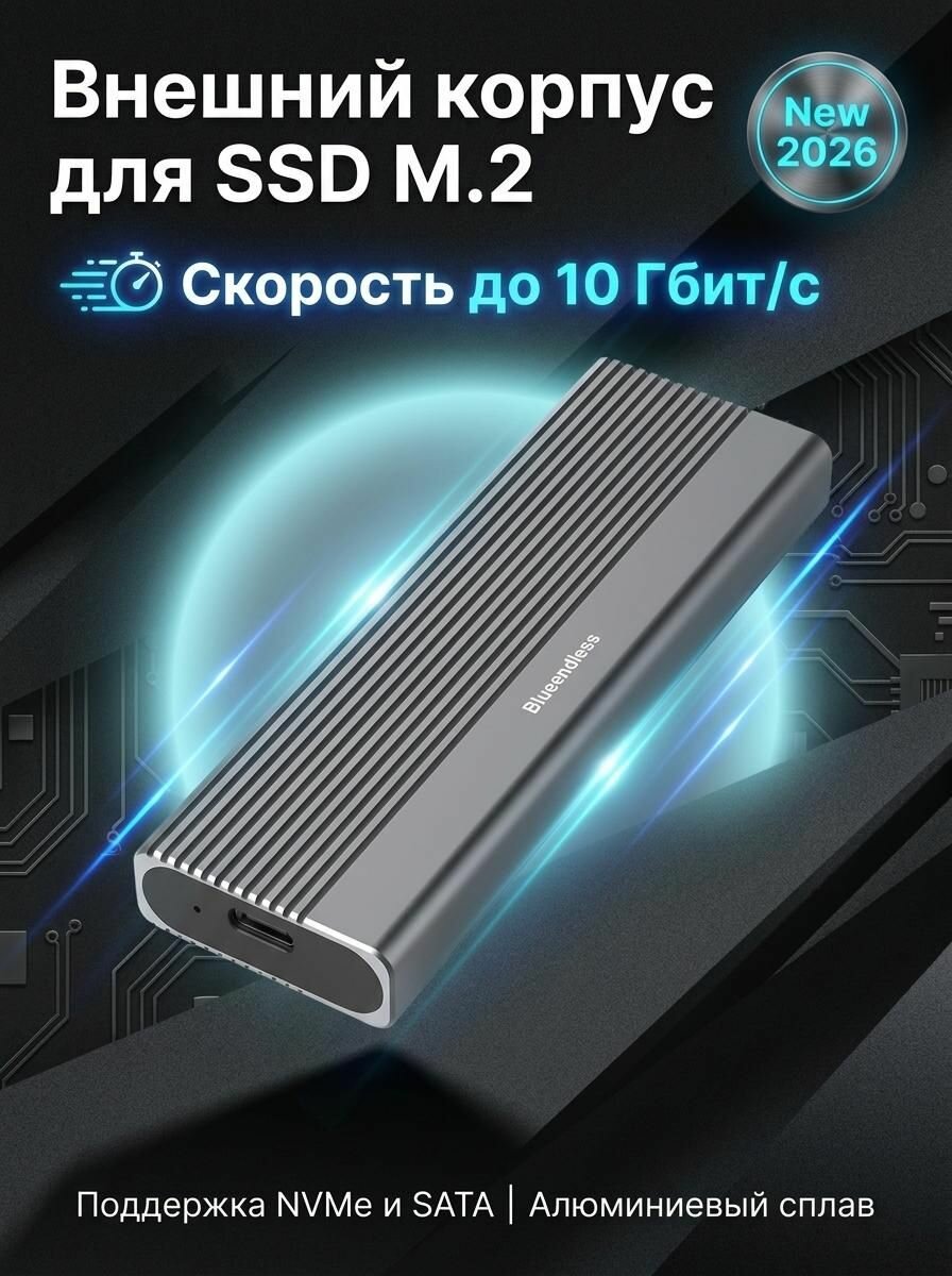 Внешний корпус для SSD M.2 Blueendless (NVMe + SATA), 10 Гбит/с, USB-C, алюминиевый