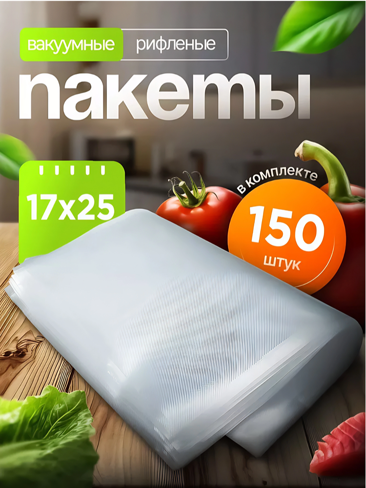 Пакеты для вакууматора рифленые, Пакеты вакуумные, рифленые, для вакуумных упаковщиков 17x25см, 150шт