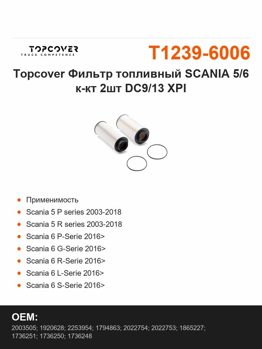 Topcover Фильтр топливный SCANIA 5/6 к-кт 2шт DC9/13 XPI