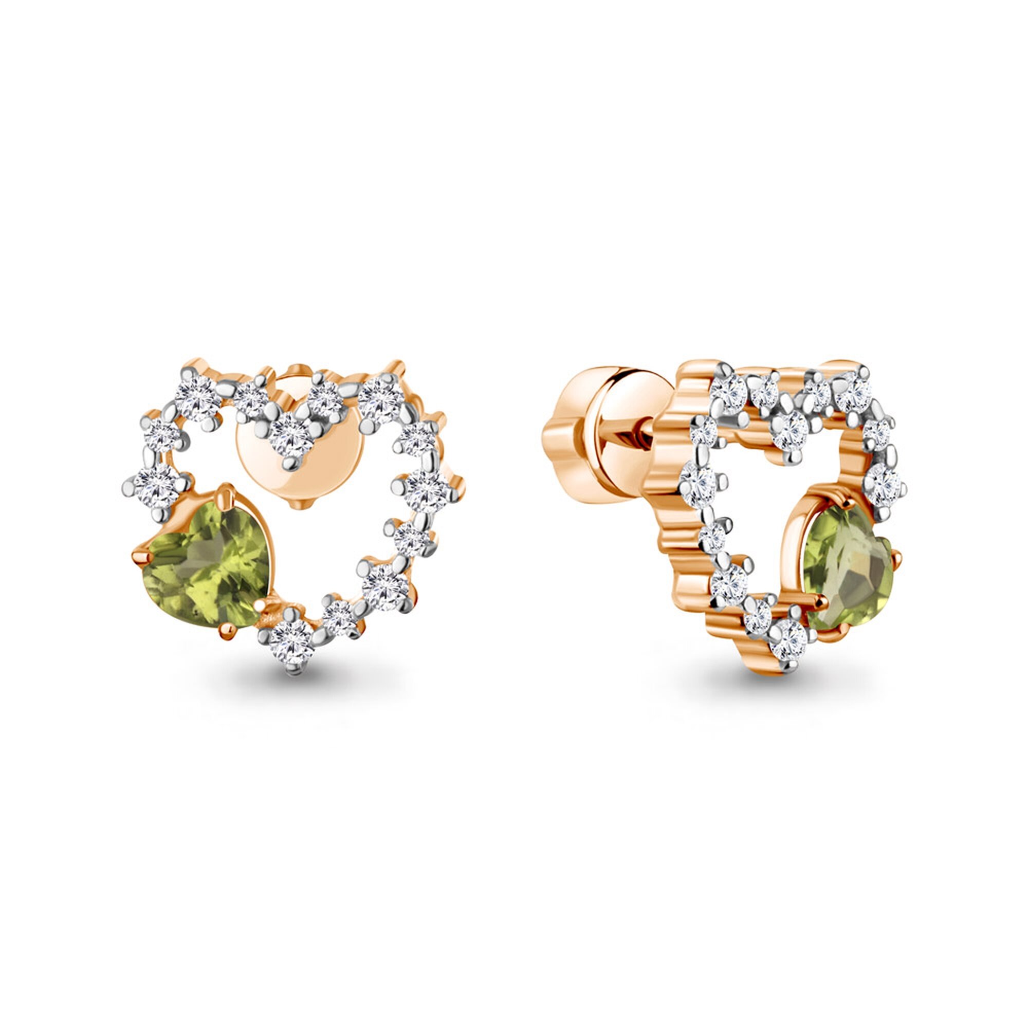 Серьги, серебро, 925 проба, золочение, фианит, хризолит