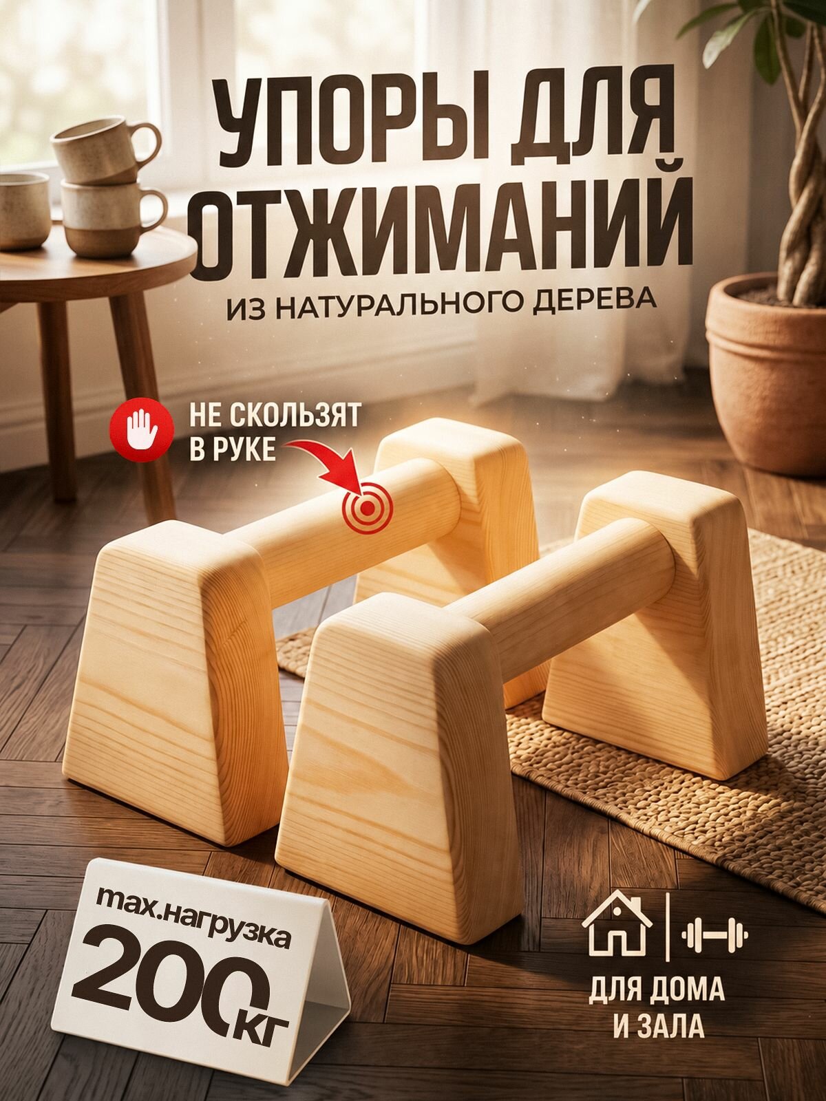 Упоры для отжиманий от пола 24 см деревянные, паралетсы