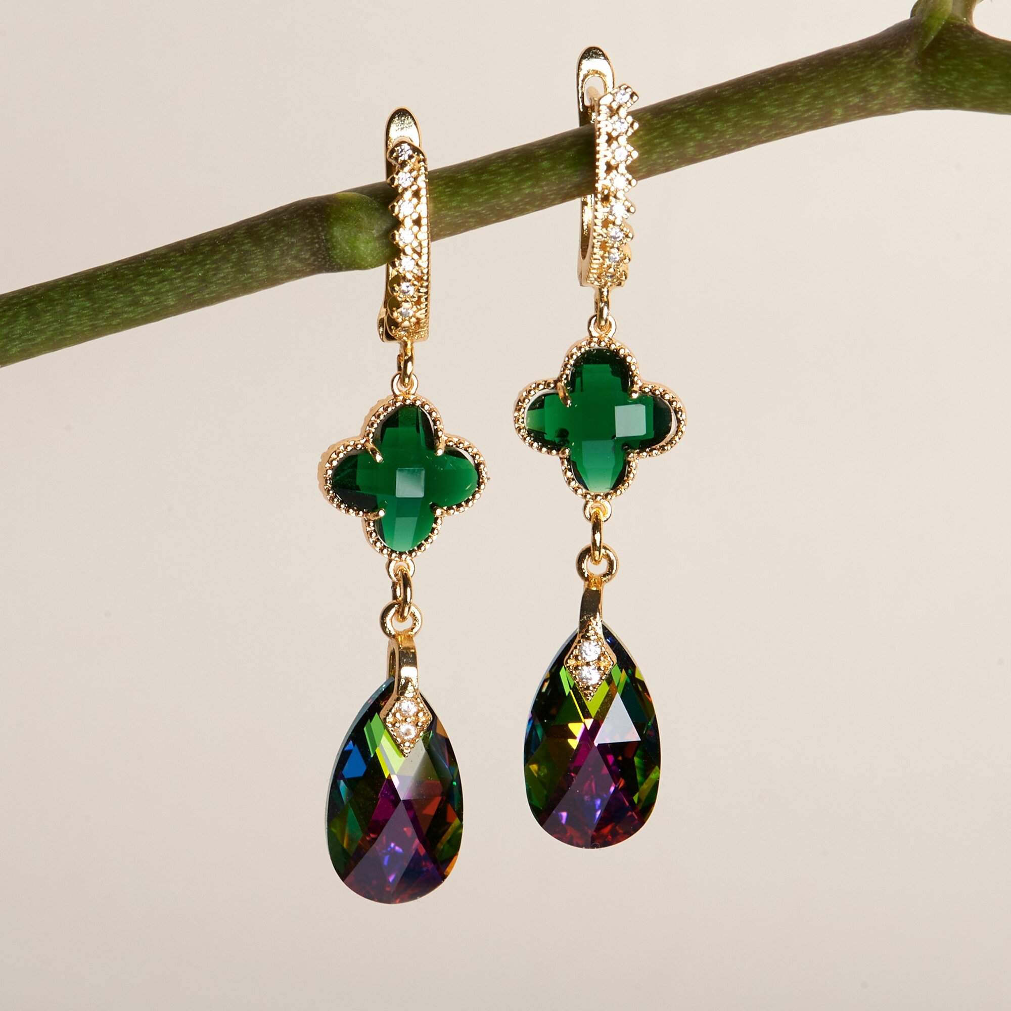 Серьги, стекло, кристалл, кристаллы Swarovski