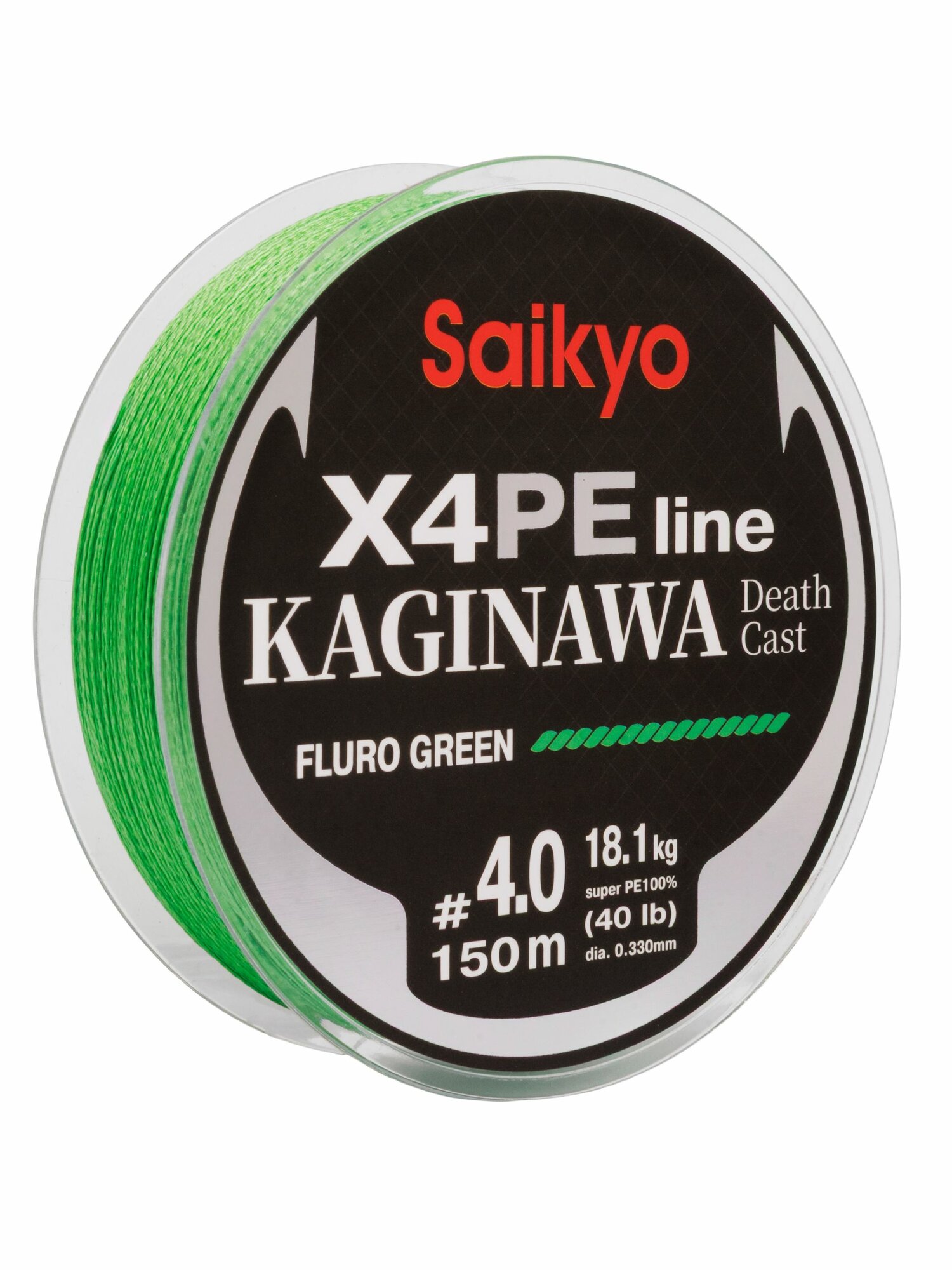 Шнур плетеный Saikyo KAGINAWA X4PE 150m, зеленый fluo #4 (0,33mm), 18,1 кг