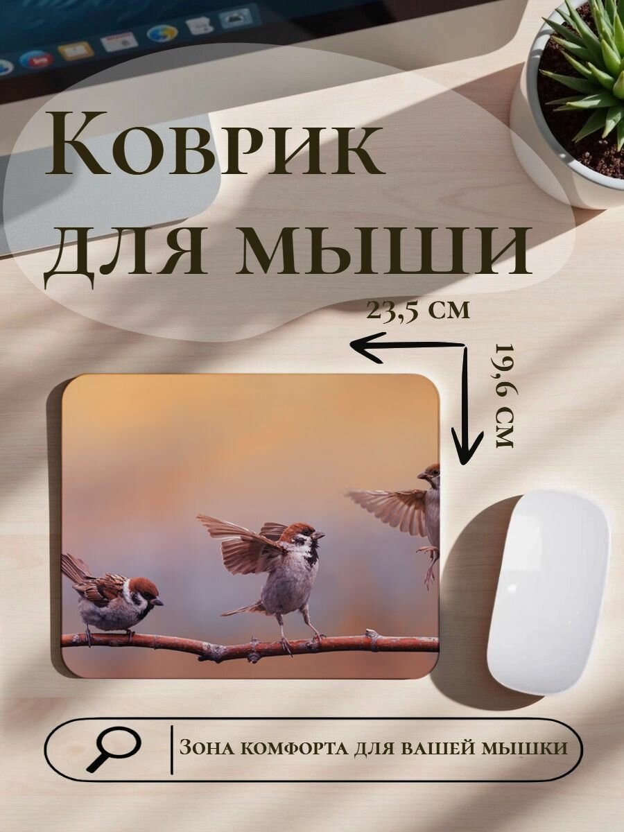 Коврик для мыши воробей на ветке
