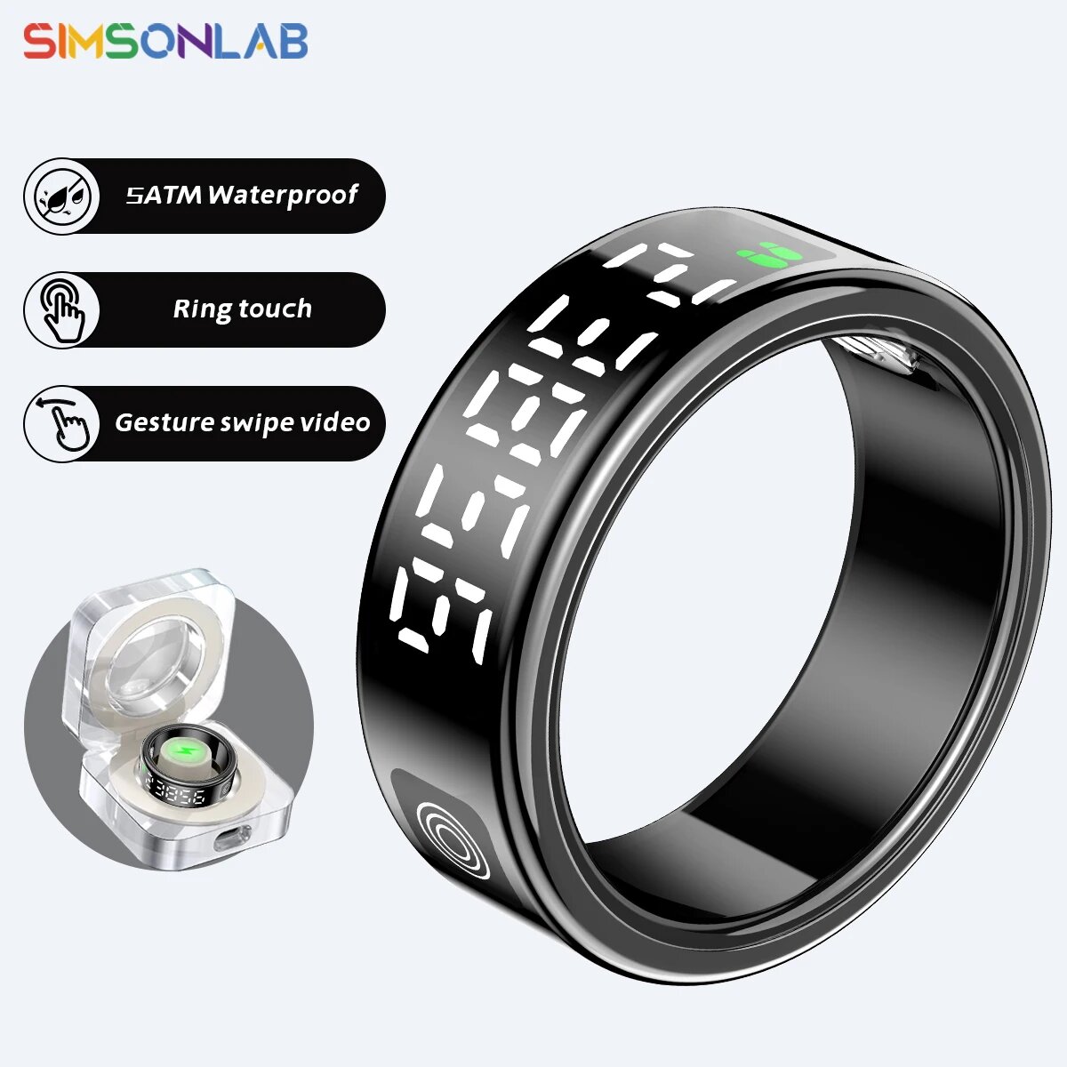 Умное кольцо SR08 с дисплеем 11, Черный, Black