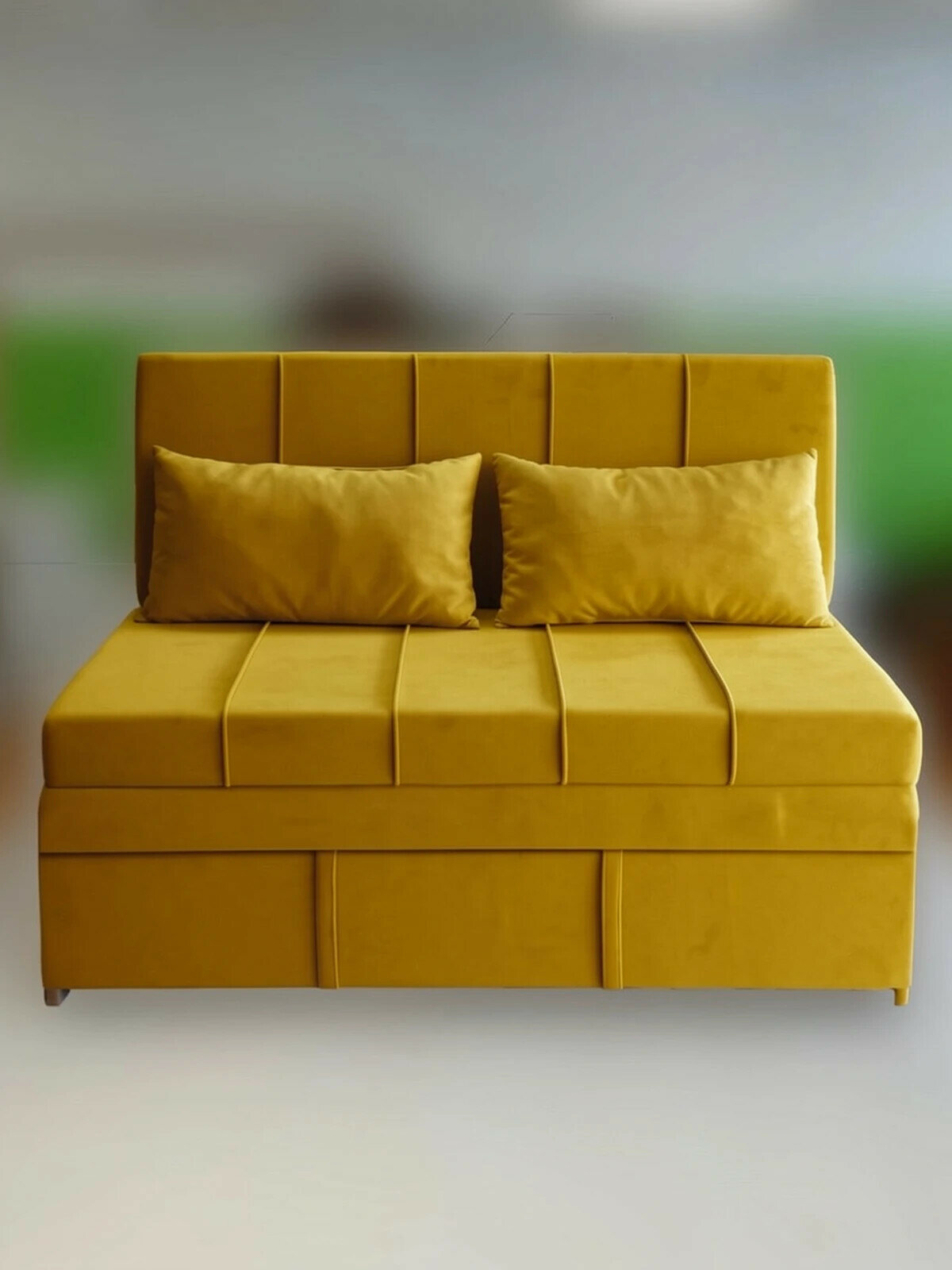 Диван-кровать раскладной с подушками StylChairs Сёма 120, без подлокотников, велюр жёлтый
