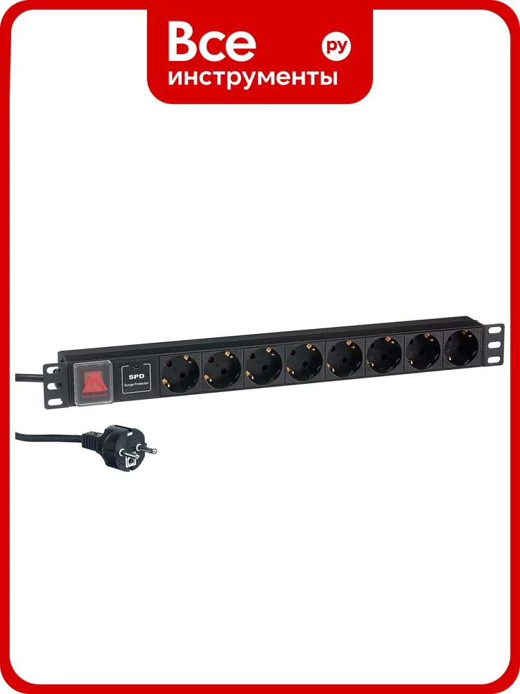 Блок роз ExeGate ServerPro PDU-19H807 Al-8S-EU2CU-SW-SPD1, 19, 1U, алюминий, 8Sch, евро, 2м, SPD1 280846