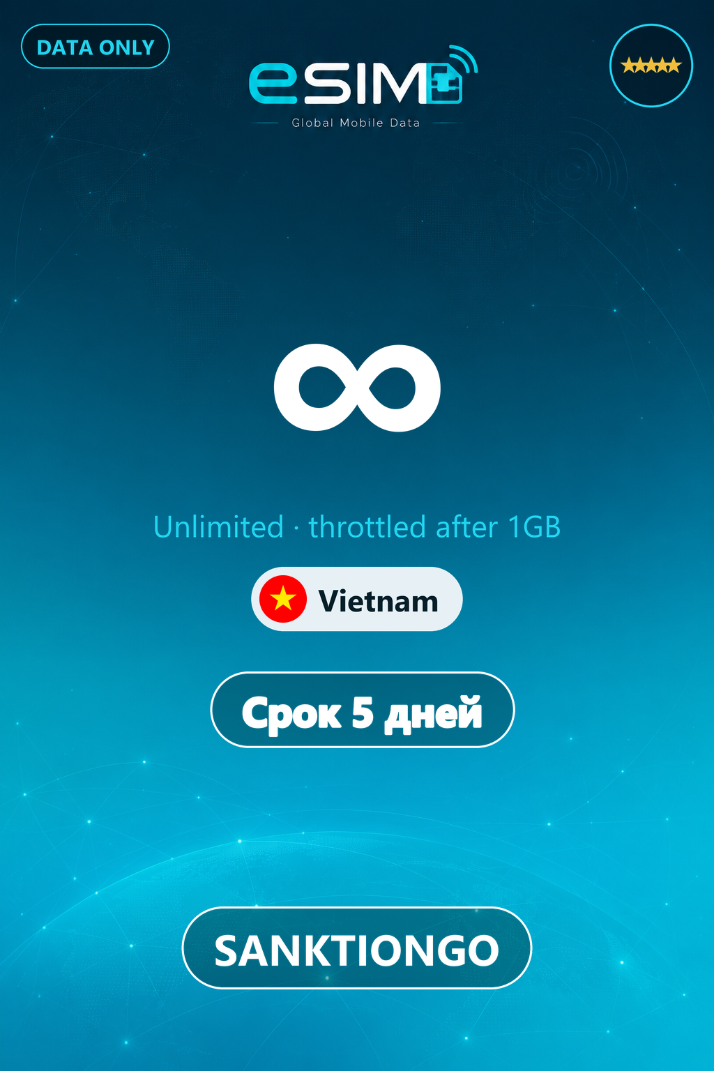 ESIM Вьетнам — безлимит интернета на 5 дней, туристическая сим-карта для интернета в поездках