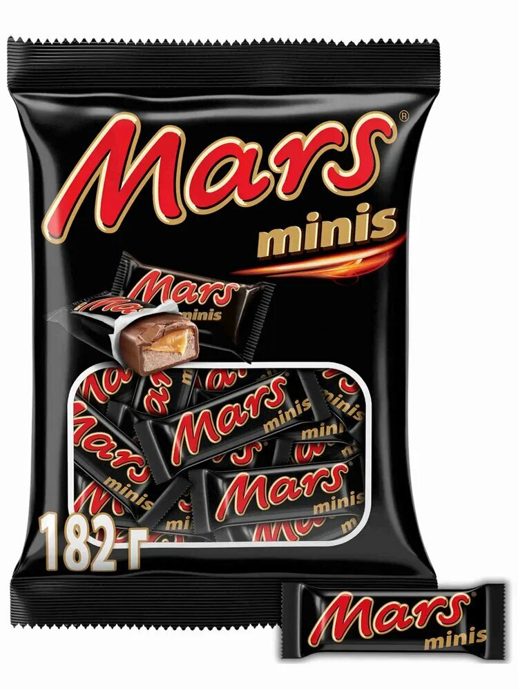 Шоколадные батончики Mars minis, нуга и карамель в молочном шоколаде, 182 г