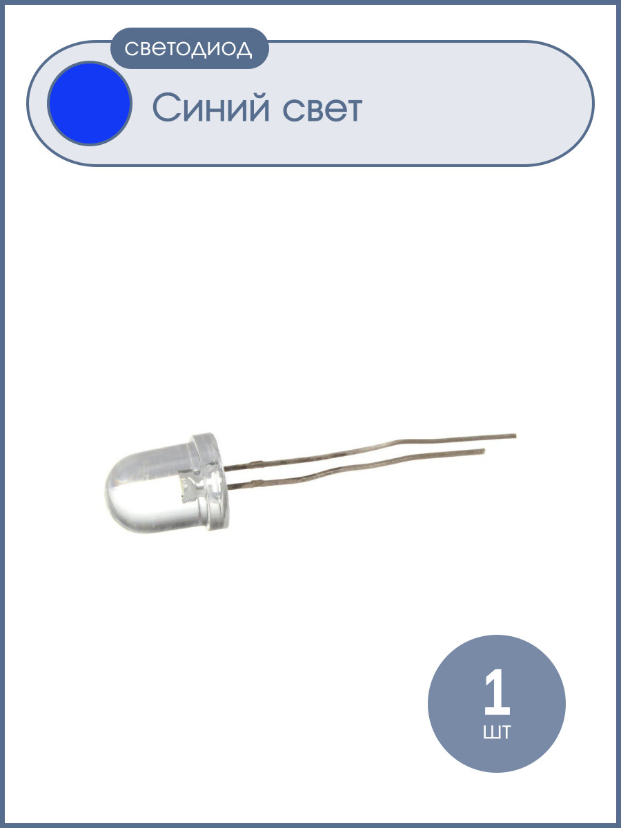 Светодиод 8мм, цвет синий, линза