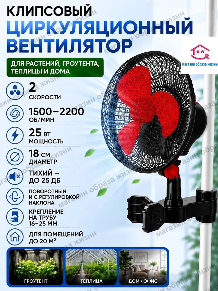 Портативный циркуляционный вентилятор SNZX2212, черный матовый, красный